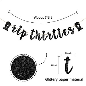 INNORU Rip Thirties Banner - Funeral Birthday Party Decor - 40th Birthday Party Decorations Supplies, Death to My 30s Birthday Party Bunting Decorations, Black Glitter