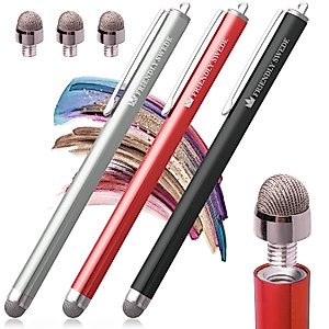The Friendly Swede Mesh Tip Stylus Pen for Touchscreen — 3-Pack Micro-Knit Capacitive Stylus Pen for iPad & iPhone with 3 Replaceable Fiber Tips, Elastic Lanyards & Screen Cleaning Cloth