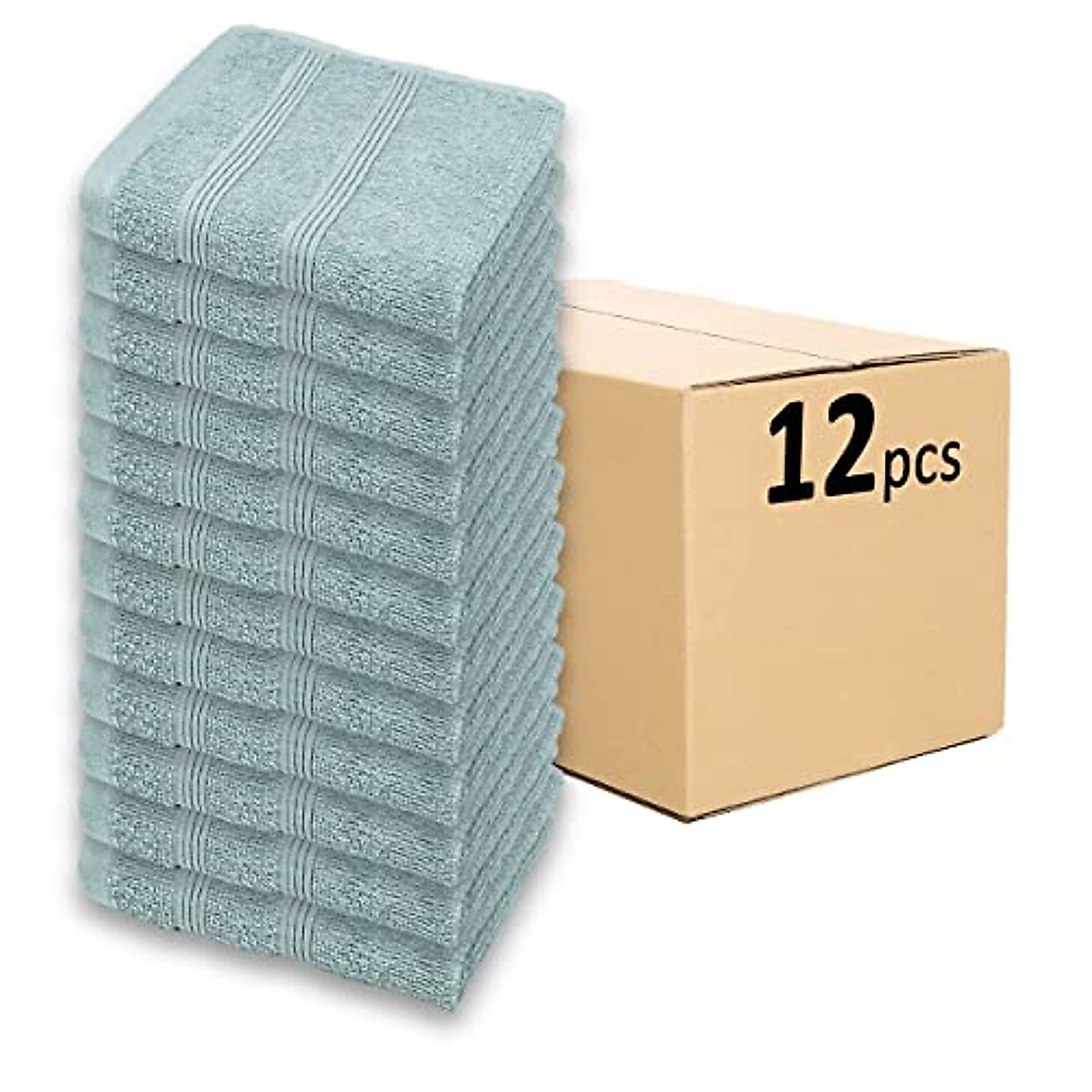 Kaufman - Premium Washcloth Set of 12 (13x13 Inches) 100% Cotton Ring Spun, Highly Absorbent, Durable and Ultra Soft Feel Wash Cloths Essential for Bathroom, Spa, Gym, and Face Towel (12PK)