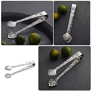 UPKOCH Ice Tong Sugar Cube Clip: Metal Sugar Tongs Vintage Rose Relief Stainless Steel Ice Cube Tong Small Food Clips for Appetizer Dessert Kitchen Silver