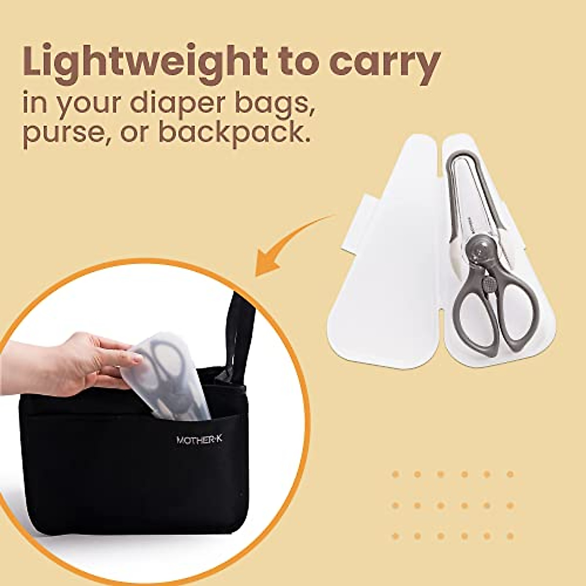 MOTHER-K Portable Ceramic Scissors with Tong Set, Ceramic Scissors for Baby Food with Protective Blade Cover and Portable Case, Safety Lock (GREY)