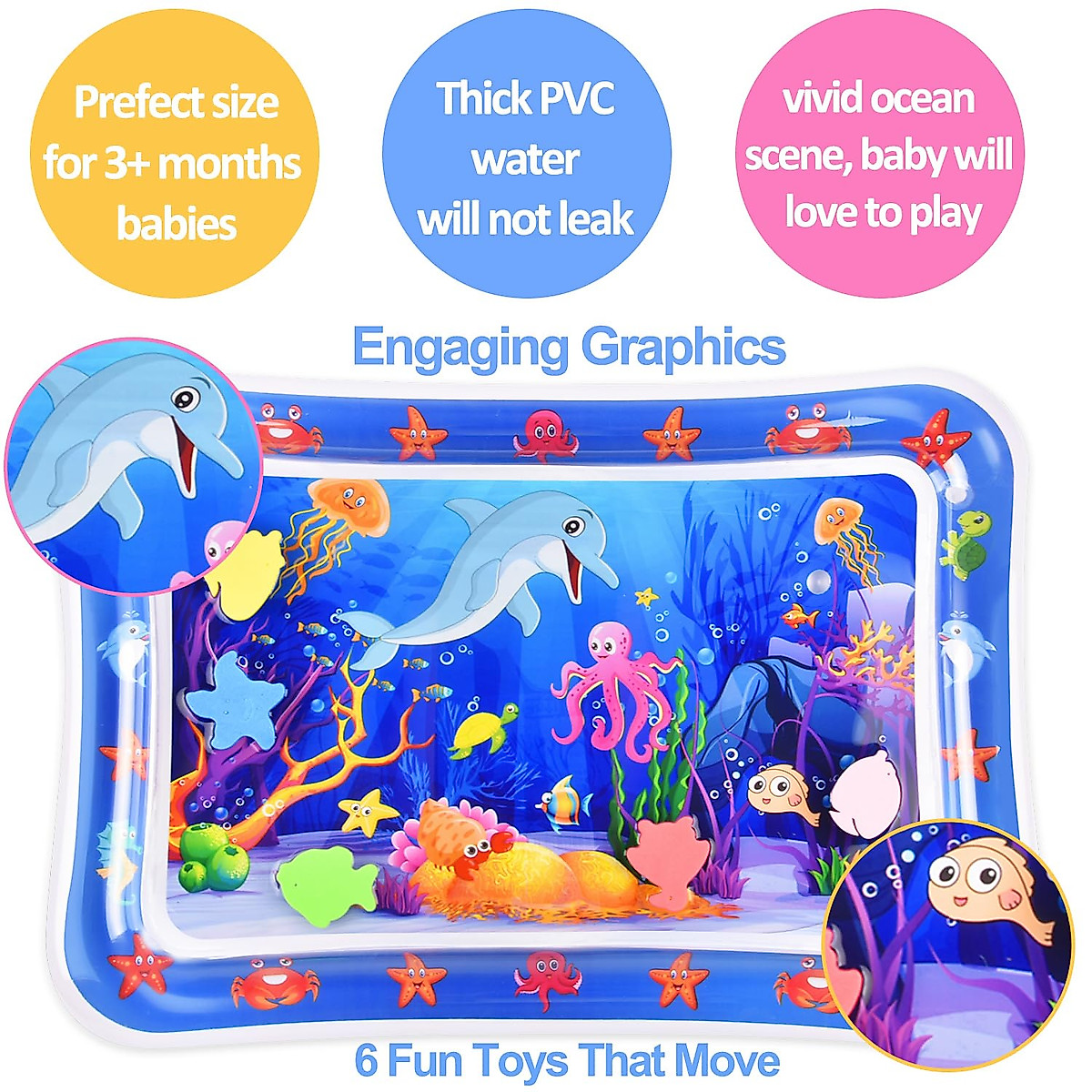 Tummy Time Water Mat Inflatable Baby Water Play Mat Fun Infant Christmas Toy Gift for 3 6 9 Month Newborn Boy Girls Sensory Development