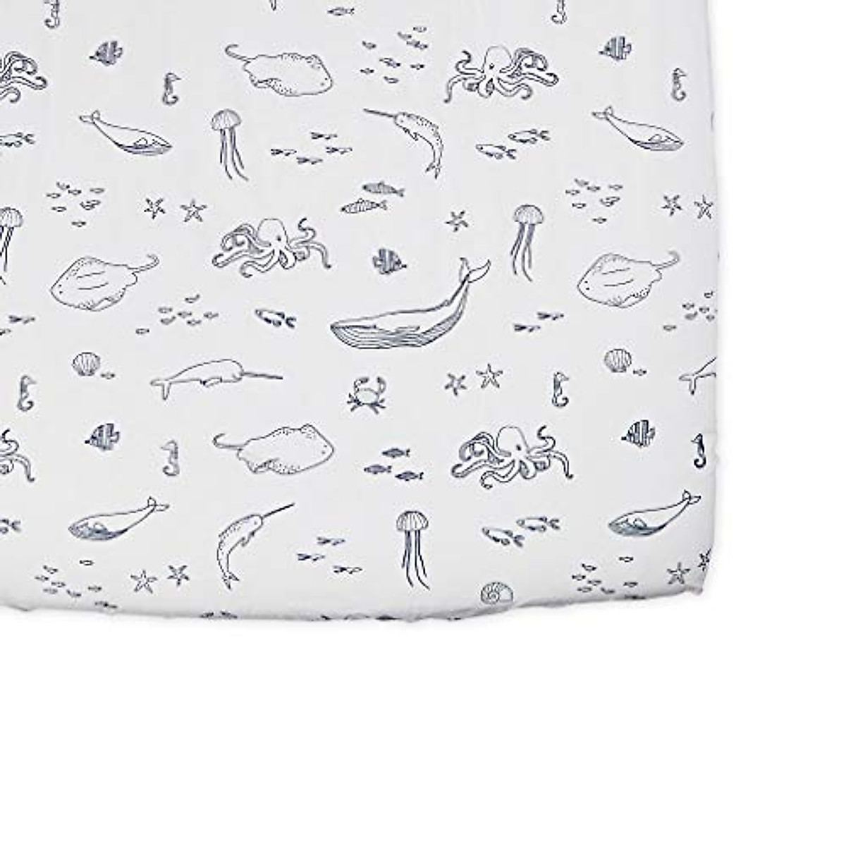 Pehr Crib Sheet, Life Aquatic Boy Marine Blue, Multicolor