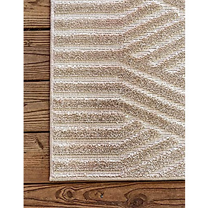 Unique Loom Sabrina Soto Outdoor Collection Modern, Vibrant, Carved Area Rug, 2 ft x 6 ft, Beige