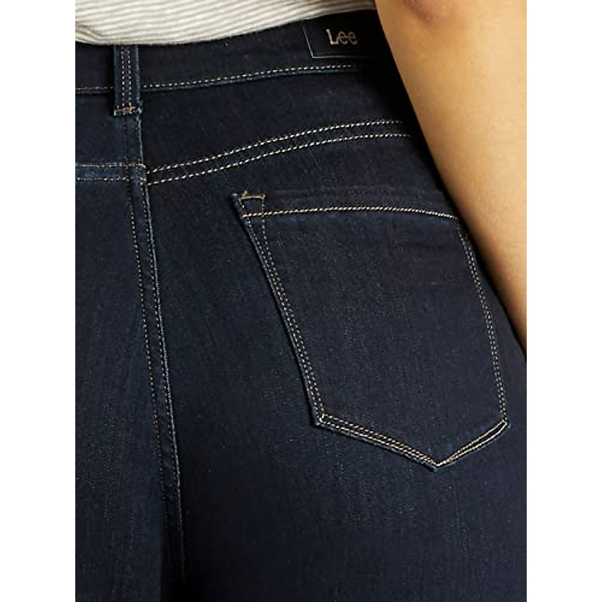 Lee Women's Instantly Slims Classic Relaxed Fit Monroe Straight Leg Jean, Heritage Blue, 8 Short Petite