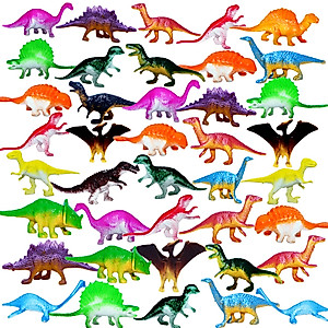 MOLIDA 64Pcs Mini Dinosaur Figures, Assorted Vinyl Plastic Dinosaur Toys for Birthday Party Supplies