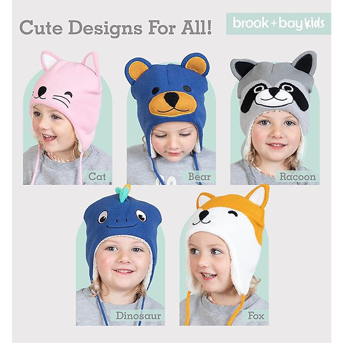 Brook + Bay - Sherpa Baby Animal Hats for Winter - Toddler Animal Ear Hat, Baby Hat Animal Ears, Baby Winter Hat for Boys and Girls - Blue Dinosaur