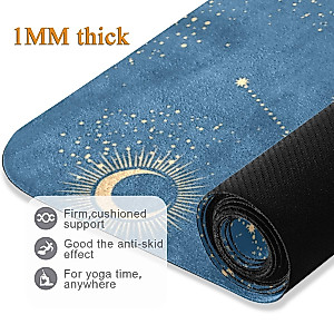 VIKKO Space Galaxy Constellation Moon Star Blue Yoga Mat Ultra Thin Folding Mat for Exercise Fitness Pilates Stretching Meditation