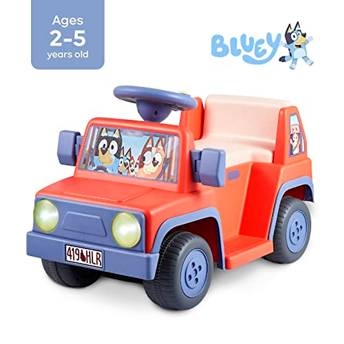Bluey 6V Ride On Car for Toddlers - Interactive Electric Car for Kids with Sound Effects & Music, Riding Toy for Boys & Girls, Includes 6V Rechargeable Battery & Charger