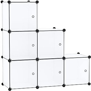 C&AHOME Cube Storage Organizer with Doors, 6-Cube Shelves, Closet Cabinet, DIY Plastic Modular Bookshelf Ideal for Bedroom, Living Room, 36.6”L x 12.4”W x 36.6”H White USBTM3006B-DOOR