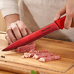 Zusisuy Red Professional Kitchen Knife Chef Set, Kitchen Knife Set Stainless Steel, Kitchen Knife Set Dishwasher Safe with Sheathes