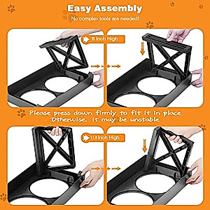 Elevated Dog Bowls for Large Dogs, Medium and Small, 10° Tilted 3 Adjustable Heights Raised Dog Bowl Stand with 1 Slow Feeder Dog Bowl & 2 Stainless Steel Dog Bowls,Elevated Slow Feeder Dog Bowls