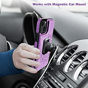 Vaburs Compatible with iPhone 13 Case Wallet with Card Holder, Embossed Mandala Pattern Flower PU Leather Double Buttons Flip Shockproof Cover for Magnetic Car Mount 6.1 Inch (Purple)