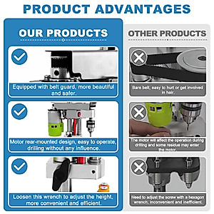 MXBAOHENG Mini Desktop Drill Press 7-speed Micro Drill Press with Work Light for Wood, Crafts and Jewelry Making, Small Table Drilling Machine 795 Motor B10 Chuck, with Belt and Motor Protective Cover