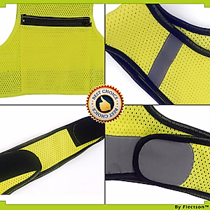 Reflective Running Vest - 360° High Visibility Yellow Safety Vest with Adjustable Side Closure and Inside Pocket - Large