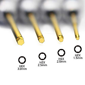 HRB 4pcs 1.5mm 2.0mm 2.5mm 3.0mm Hex Screw Driver Set RC Hex Driver Set Titanium Hexagon Screwdriver Wrench RC Tool Kit for Multi-Axis FPV Racing Drone RC Quadcopter Helicopter Car Models