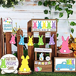 12 Pcs Easter Tiered Tray Decor Set Easter Bunny Wood Sign Rustic Farmhouse Decor Tiered Tray Decorative Trays Signs for Easter Table Holiday