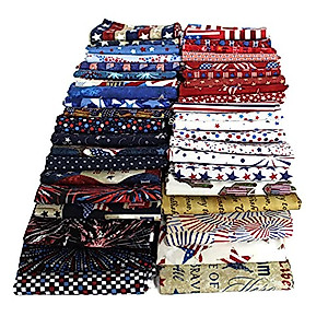 10 Fat Quarters - America USA Patriotic Fat Quarter Bundle Americana American 4th of July Stars and Stripes Assorted Quality Quilters Cotton Fabrics M228.02