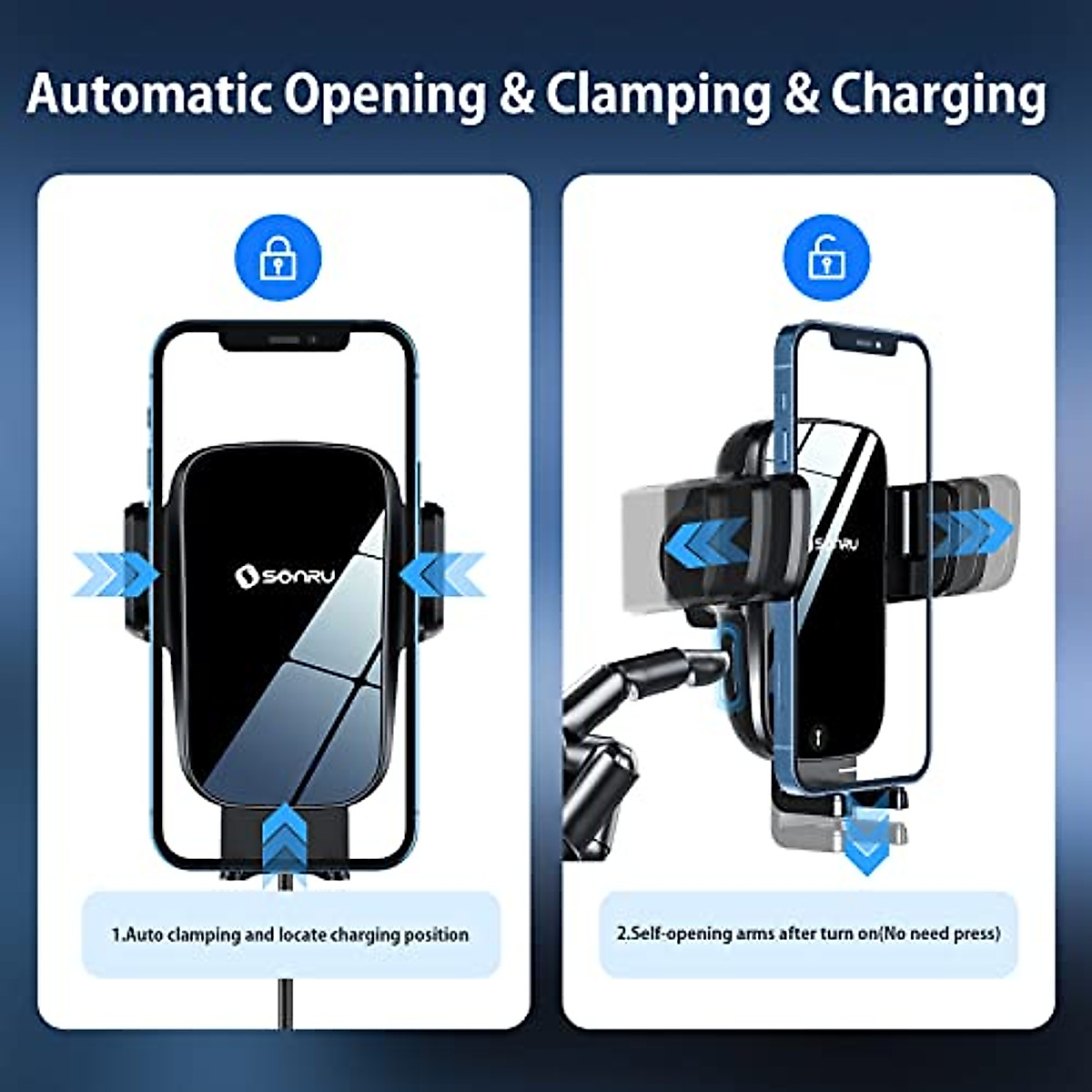 Wireless Car Charger Mount, SONRU 15W Fast Charging Auto-Clamping Car Phone Holder, Windshield Dashboard Air Vent Car Charging Holder for iPhone Samsung Google LG etc