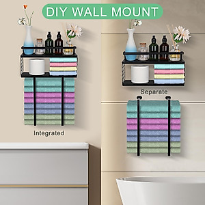 HOTEC Wall-Mounted Towel Rack for Bathroom with Large Capacity Shelf Space Saving Towel Holder for Bathroom Storage, for Small Bathrooms, Apartments, RVs Durable and Stylish Metal and Wood Design