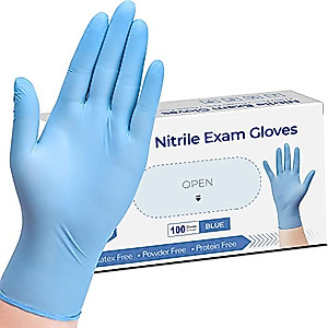 SwiftGrip Disposable Nitrile Exam Gloves, 3-mil, Blue, Nitrile Gloves Disposable Latex Free, Medical Gloves, Cleaning Gloves, Food-Safe Rubber Gloves, Powder Free, Non-Sterile, 100-ct Box (Medium)