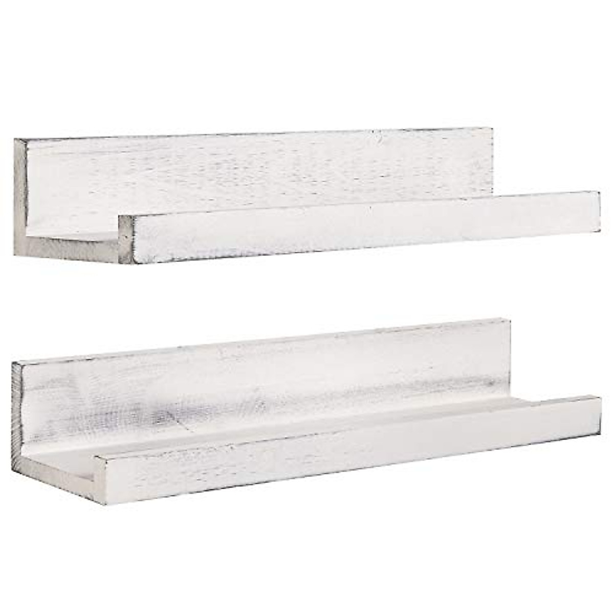 MyGift 24-Inch Wall-Mounted Vintage White Wood Floating Shelves, Picture Ledge Shelves Set of 2