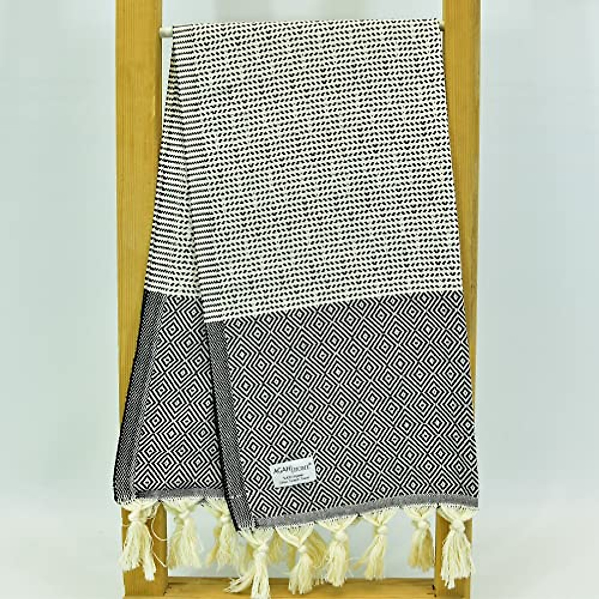 Agah Home Turkish Peshkir, Face Towel, Kitchen Towel, Monogrammed Towel, Personalized Hand Towel, Tea Towel, Cotton Towel, 18x36 in Kesik Elmas Peshkir (Black)