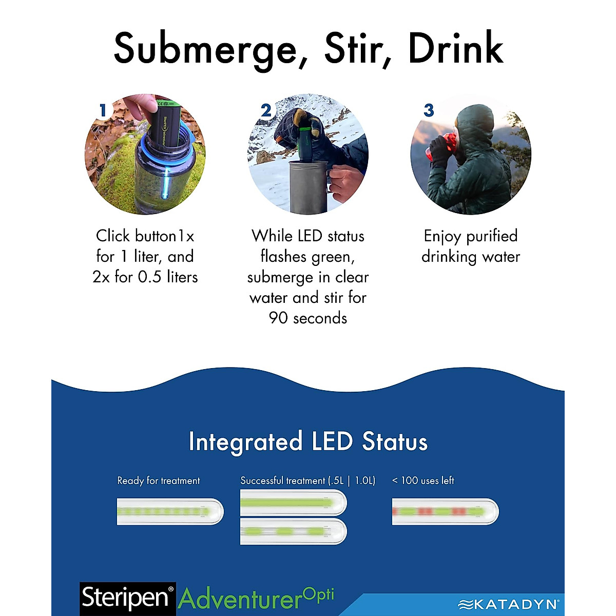 SteriPEN Adventurer Opti UV Personal Water Purifier for Camping, Backpacking, Emergency Preparedness and Travel