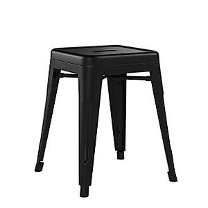 Changjie Furniture 18 Inch Stools Backless Industrial Metal Bar Stools Kitchen Stackable Stools Short Stools School Classroom Stools Metal Dining Chairs Set of 4 (18 inch, Matte Black)