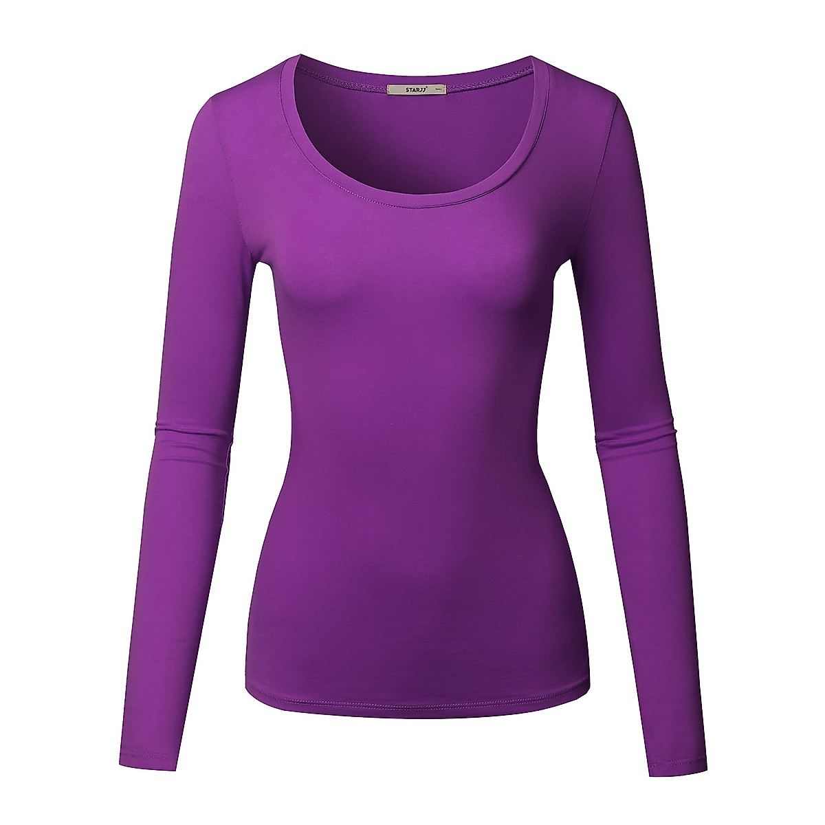 STARJJ Womens Basic Active Slim Fit Scoop Neck Long Sleeve T-Shirt Top (S-2XL) PURPLE L