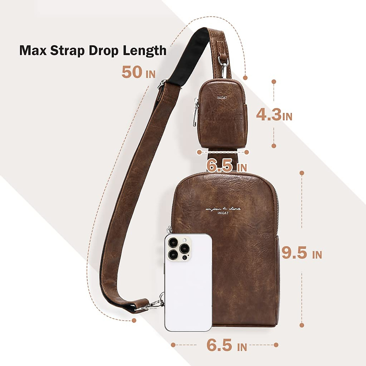 INICAT Small Sling Bag Fanny Packs Crossbody Bags with Coin Purse Gifts for Women Men （Large Version02-026 brown）