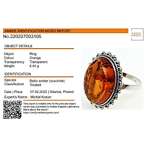 HolidayGiftShops Sterling Silver and Baltic Honey Amber Classic Oval Adult Ring- size 7