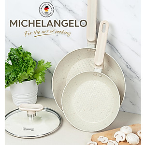 MICHELANGELO Frying Pan with Lid, Nonstick Frying Pan 10 Inch with Non-Toxic Granite Coatings, Nonstick Frying Pan with Lid, Stone Skillet, Nonstick Pan 10 Inch, Induction Compatible