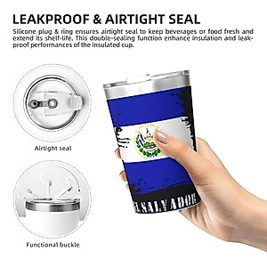 12oz Tumbler Vintage El Salvador Flag Stainless Steel Cup With Straw And Lid Spill Proof Bulk Double Wall Vacuum Reusable Water Tumblers For Cold Hot Drink