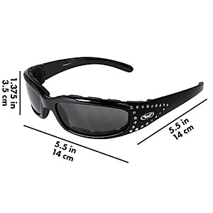 Global Vision Eyewear Marilyn 3 Womens Motorcycle Sunglasses with EVA Foam Padding Bling (Black Frame Smoke Lens)