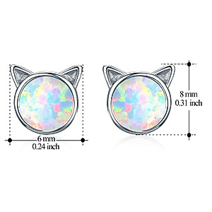 Cuoka Cat Opal Earrings 925 Sterling Silver Cute Opal Cat Stud Earrings Animal Opal Cat Pierced Earrings Jewelry for Women