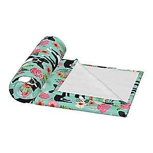 Boston Terrier Vintage Flowers Dog Throw Blanket, Ultra Soft Microplush Bed Blanket, All Season Microfiber Fleece Throw for Bed Chair Sofa Couch Bedroom 60"X50"