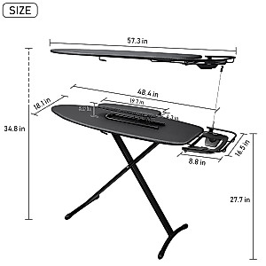 Duwee Steel Top Extra Wide Ironing Board with Sleeve Board and Adjustable Iron Rest, Luxury Foldable Ironing Boards with 10 mm Thicken Feltpad and Cover, Adjustable Height,18"x48"