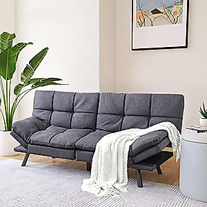 Opoiar Futon Sofa Bed,Small Splitback Linen Fabric Memory Foam Couch,Modern Convertible Love seat for Compact Living Spaces,Studio,Apartment,Dorm,Guest Room,Home Office 71”/Grey Sofa