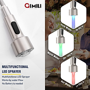 GIMILI Kitchen Faucet with Sprayer Modern Single Handle Pull Down Sprayer Brushed Nickel Kitchen Faucet Pull Down with LED Light