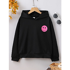 SOLY HUX Girl's Graphic Hoodie Sweatshirt Letter Print Pullover Tops Drop Shoulder Shirt Black 11-12Y