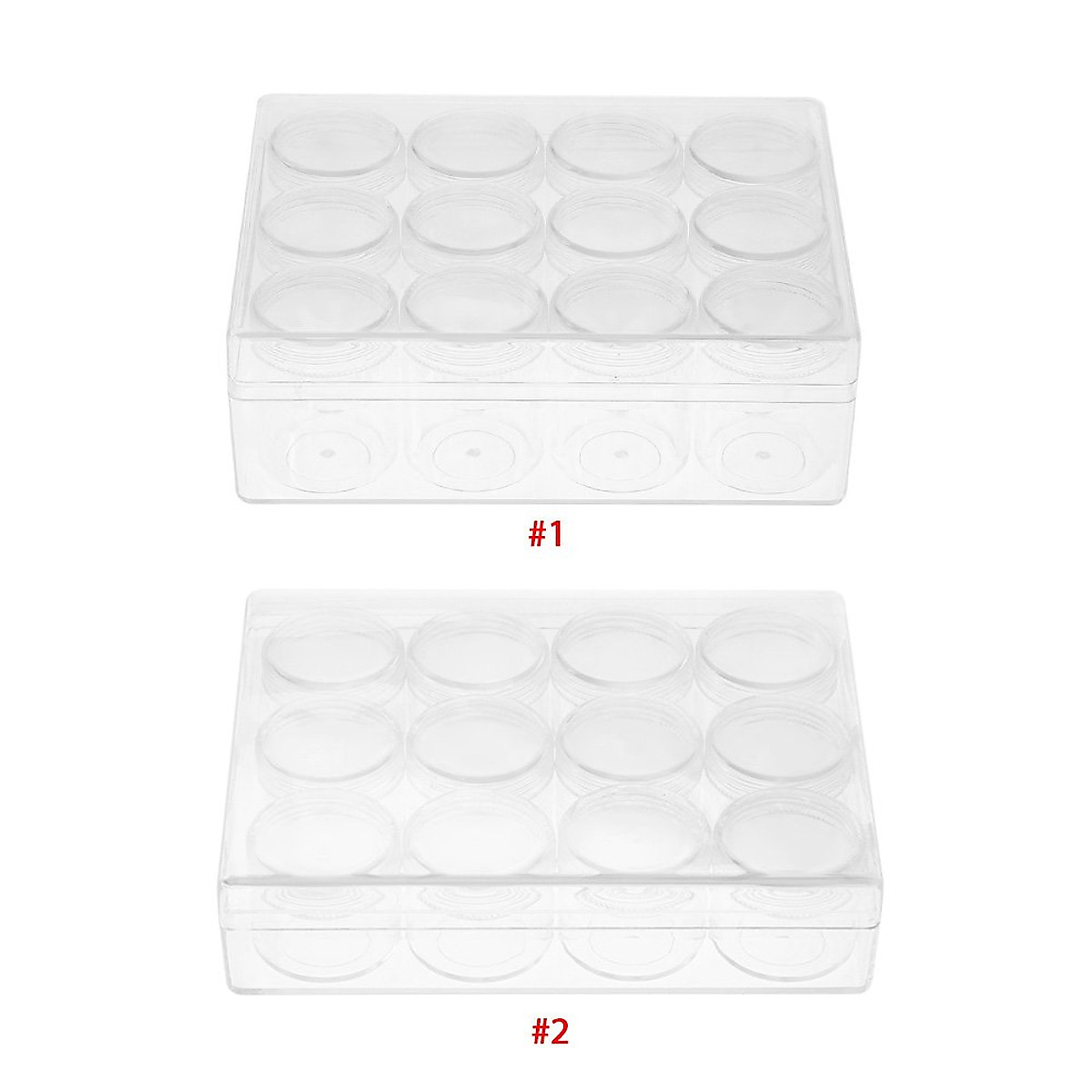 Plastic Container,Rectangle Clear Plastic Jewelry Beads Storage Box W/12 Round Bottle Container Tiny Jars 20g/15g(12 grid 15g)