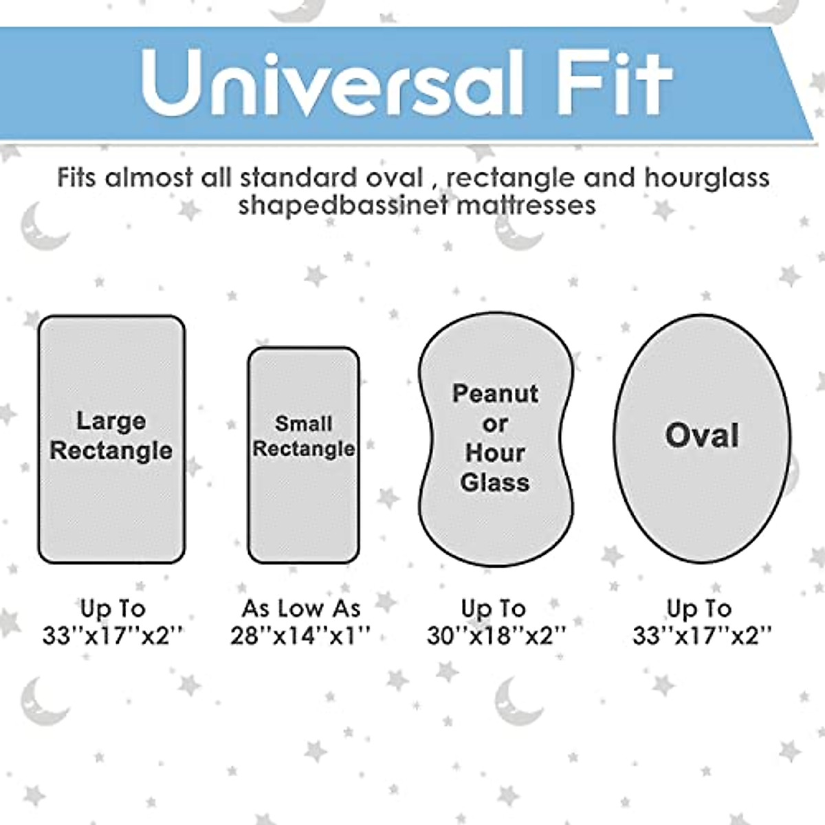 Beberoad Love 2 Pack Baby Bassinet Sheets, 100% Cotton Soft Universal Fitted Sheets for Oval, Hourglass and Rectangular Bassinet Mattress Pad-Elastic Washable, White, 32 x 18 x 3 Inches