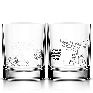 BoldLoft Grow Old with You Couple Drinking Glasses-Couple Gifts for Him Her Husband Wife His Hers Gifts for Anniversary Wedding Anniversary Dating Anniversary for Boyfriend Girlfriend