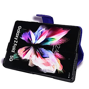 EAXER for Samsung Galaxy Z Fold 4 Case, Shockproof Wallet Pouch Cover Kickstand Credit Card Slots Case Cover (Purple)