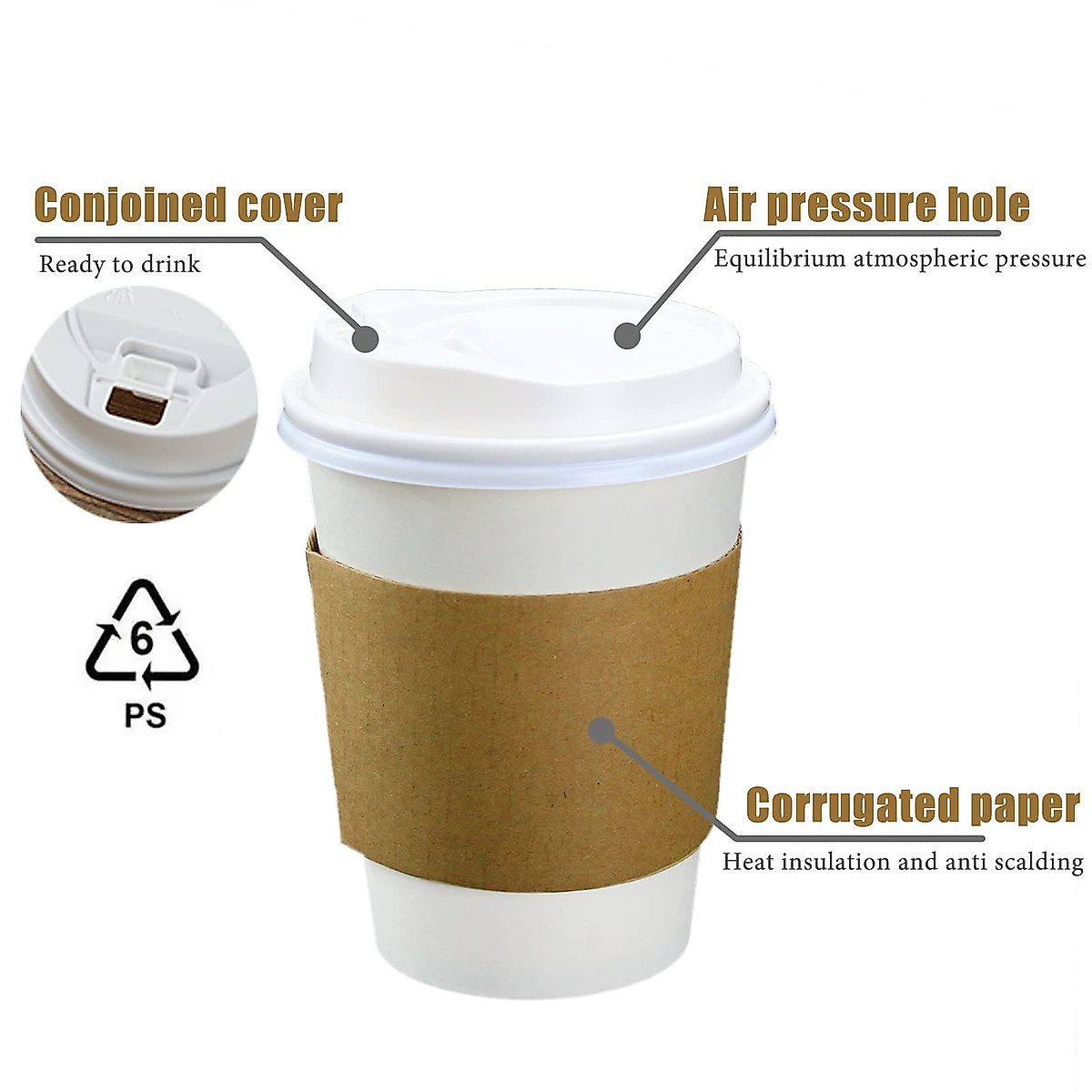 Disposable Coffee Cups with Lids, 12 oz 20 pcs White Paper Coffee Cups with Lids Drinking Cup for Water, Coffee or Tea