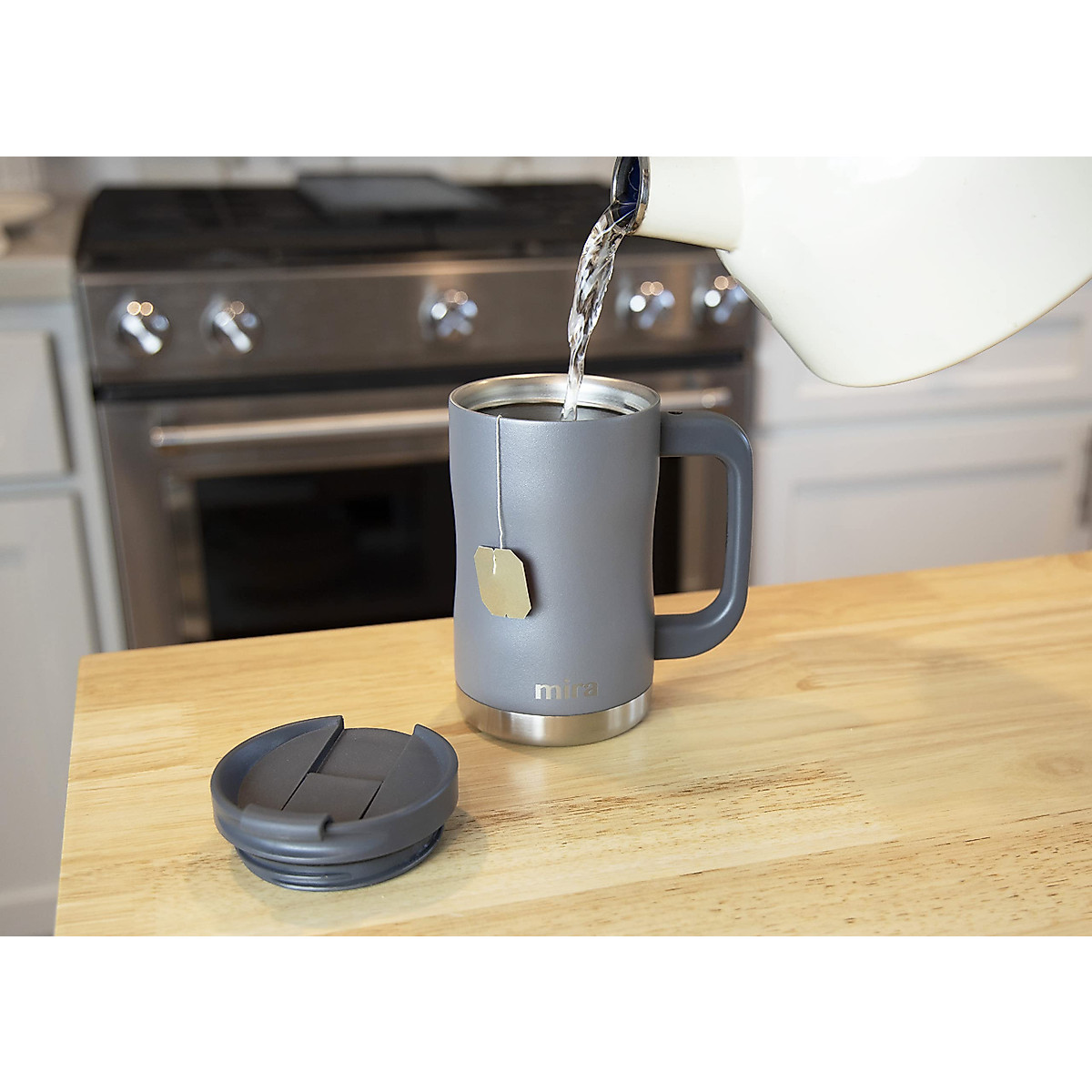 MIRA Vacuum Insulated Coffee Mug with Handle, 14oz Stainless Steel Tea Coffee Travel Mug, Double Wall Reusable thermal Coffee Cup with Lid, Slate Gray