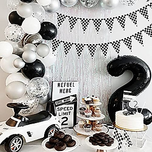 VILIFEVER 2 Pieces Black and White Checkered Flags Banner, Double Sided Checkered Pennant Banner for Racing Party Decorations Race Car Baby Shower Birthday Party Supplies