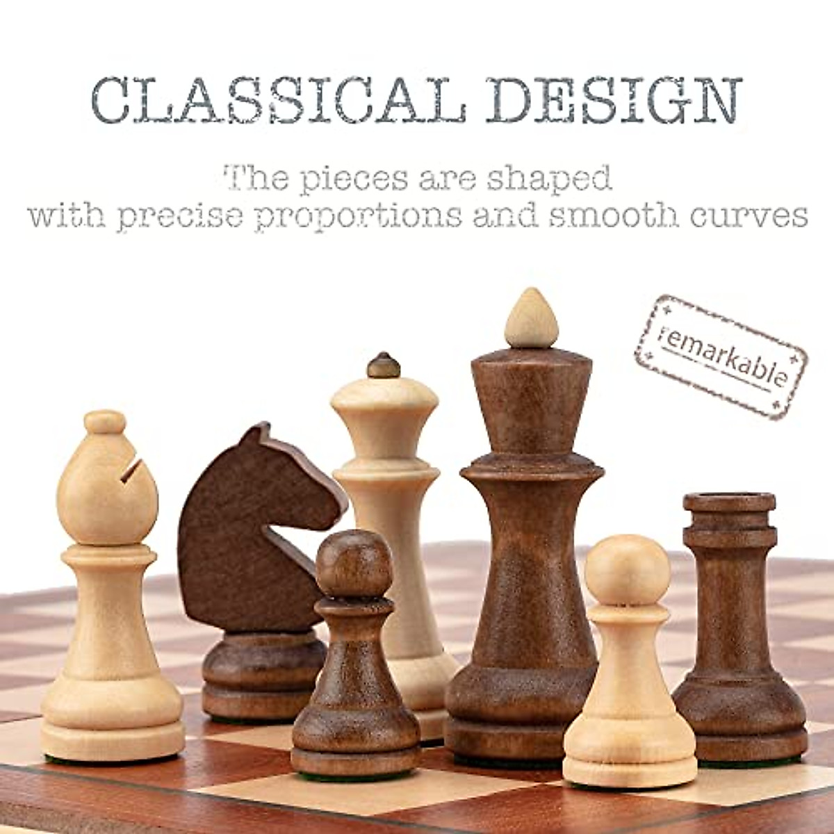 Lingle 15 Inch Travel Wooden Folding Chess Set w/ 3 Inch Kh Chess Pieces-Mahogany & Maple Inlay Board Games/Muslim Friendly