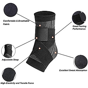Novetec Ankle Brace for Men & Women Adjustable Compression Ankle Support Ankle Sleeve for Plantar Fasciitis, Achilles Tendon, Sprained Ankle, Stabilize Ligaments, Sports Protection (Black, Medium)